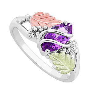 Marquise Synthetic Purple Amethyst February Birthstone Wrap Ring, Sterling Silver, 12k Green and Rose Black Hills Gold Size 7