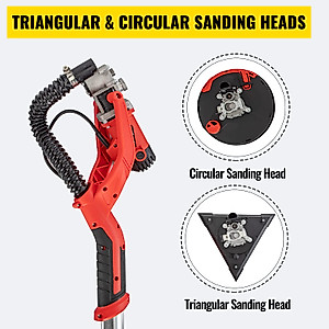 VEVOR Drywall Sander 850W, Variable Speed Dual-Head Sander 800-1750RPM, Electric Drywall Sander Foldable Sheetrock Sander with Telescope Handle, Ceiling Sander with 12 Sand Pads, Durable Wall Sander