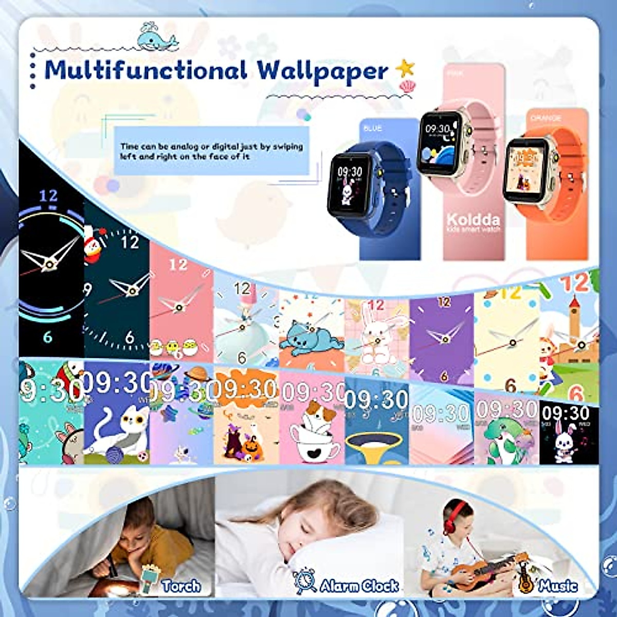 Smart Watch for Kids Watches - Kids Game Smart Watch Girls Boys Ages 4-12 Years with Music Player HD Touch Screen 23 Games Camera Alarm Video Pedometer Flashlight Kids Smartwatch Gift Toys (Blue)