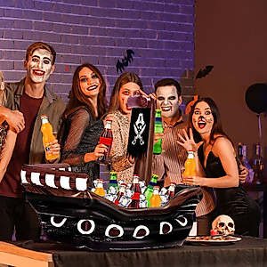 Halloween Inflatable Pirate Cooler Inflatable Serving Bar Food Container Drink Cooler Inflatable Drink Holder Pool for Halloween Pirate Party Supplies Decorations (Pirate Ship)