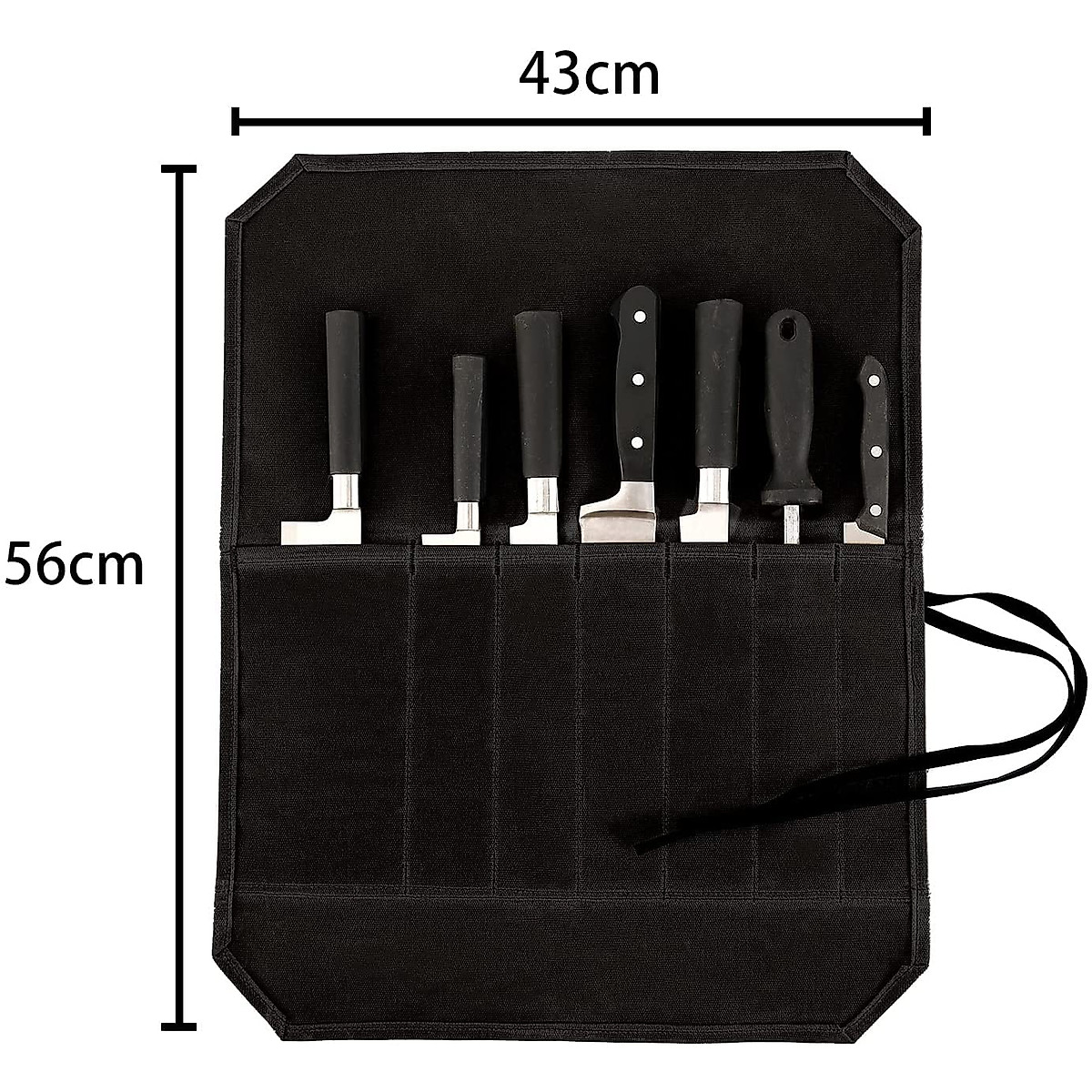 QCWN Waxed Canvas Chef Knife Roll Bag Heavy Duty Knife Roll Case Storage Knife Cutlery Carrier Kitchen Roll Tool Bag Case with 6 Slots Wrapping Strap Best Gift For Cooking Chefs(Black)