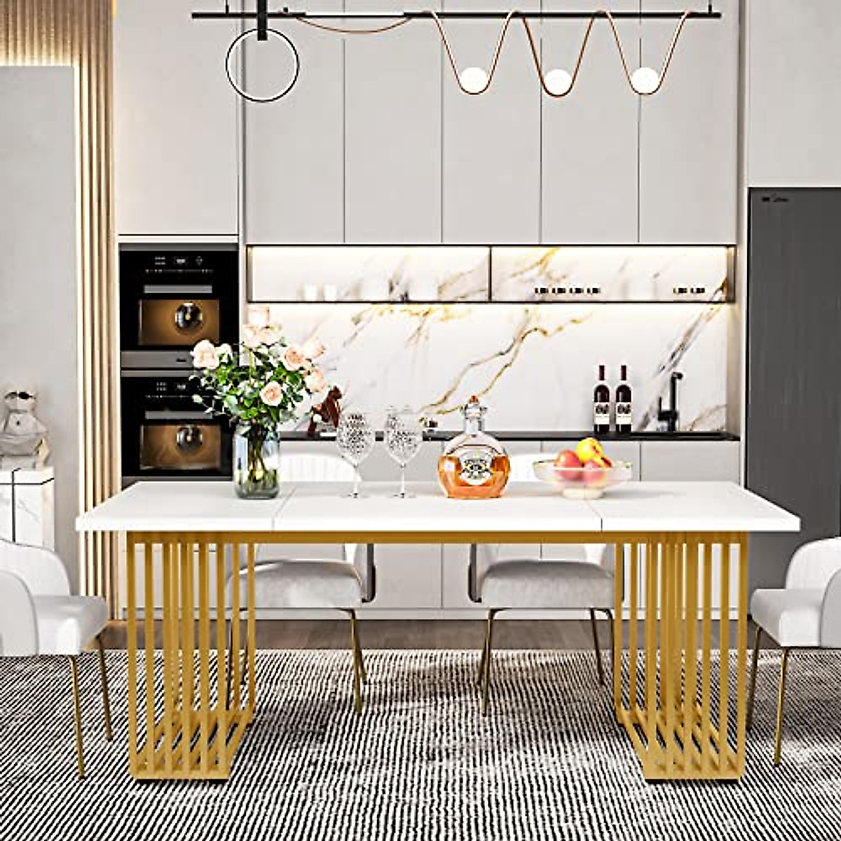 Tribesigns Modern Dining Table for 6-8 People, 70.8 Inches Long White Dining Room Table for Kitchen, Wood Kitchen Table with Gold Metal Legs, Rectangular Dinner Table for Dining Room, Family Gathering