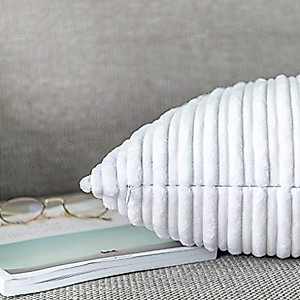 UGASA Velvet Pillow Covers Striped, Decorative Throw Cushion Case with Hidden Zipper for Home Couch/Bedroom/Car, Soft Cozy Solid Oblong, 1 Piece (12"x20", Pure White)
