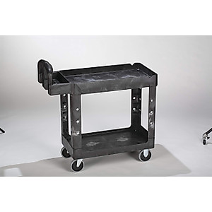 Rubbermaid Commercial Products 2-Shelf Utility/Service Cart, Small, Lipped Shelves, Ergonomic Handle, 500 lbs. Capacity, for Warehouse/Garage/Cleaning/Manufacturing (FG450088BLA)