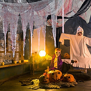 3Pcs Halloween Creepy Cloth 144x31 Inches Spooky Halloween Gauze Cheesecloth Halloween Party Decorations Supplies Indoor Outdoor Wall Yard Patio Decor(Black, White, Blood Red)