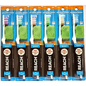 Reach Advanced Design Soft Toothbrushes With Cap, Color May Vary (Pack of 6)6