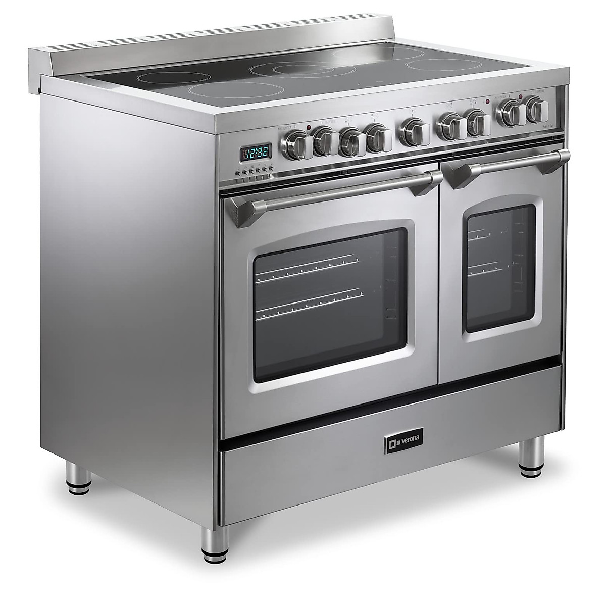 Verona Prestige Series VPFSEE365DSS 36 Inch All Electric Freestanding Range Double Oven Convection, 5 Burners Dual Center Element Chrome Knobs and Handle Stainless Steel
