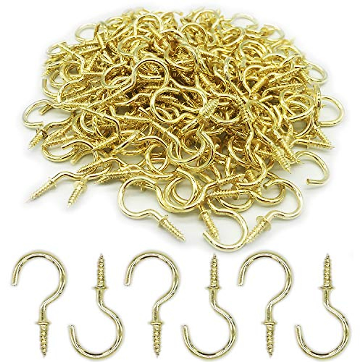 Ceiling Screw Hooks, 200 Pieces 7/8 Inch Cup Hooks Screw-in Hooks for Hanging Plants Mug Arts Decorations, Gold