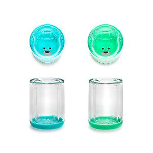 melii Double-Walled Bear Drinking Cup for Toddlers, Kids and Children (Blue + Mint 2 Pack)