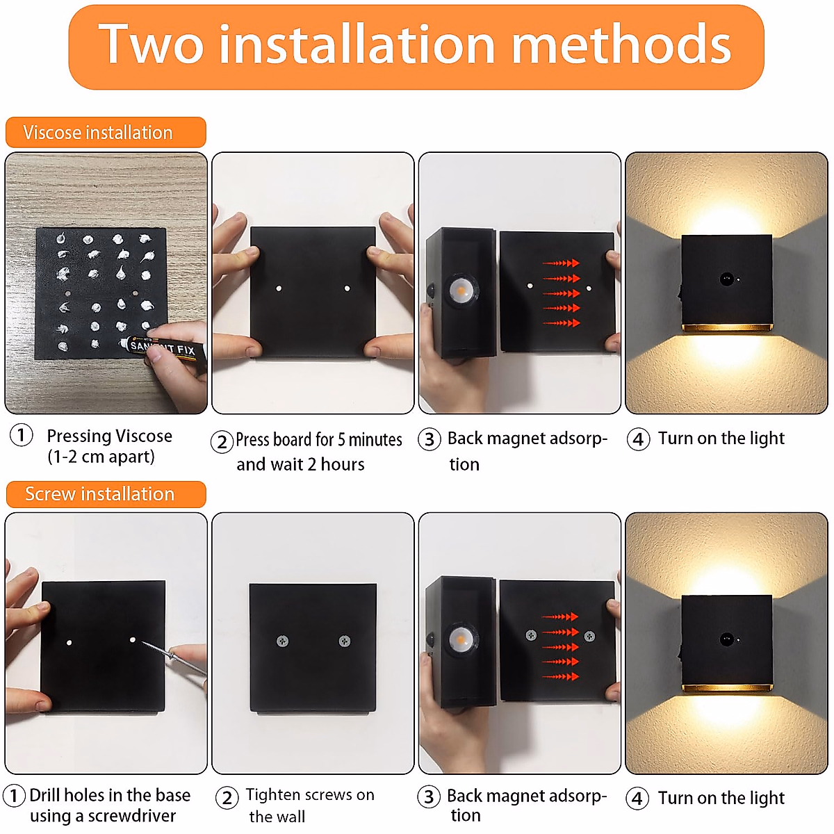 Battery Operated Wall Sconce Set of Two, USB Rechargeable LED Wall Light with Motion Sensor, 5W Indoor Cordless Wall Lamp with Switch, 3000K Warm White Magnet Wall Sconces for Bedroom Stairs Hallway