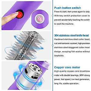 MXBAOHENG Electric Fish Scaler Remover 120W 2000mAh Cordless Fish Scale Scraper Cleaner Rechargeable (Purple)