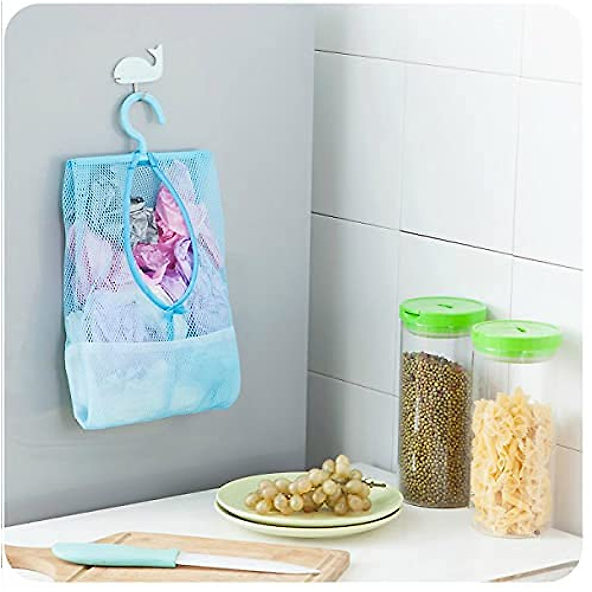 FASANIY Clothespin Bag Hanger Hanging Multipurpose Storage Mesh Colorful Organizer Closet Rack Clothes Clip Collection (Fresh Green (1pc) + Pretty Pink (1pc) + Breezy Blue (1pc))