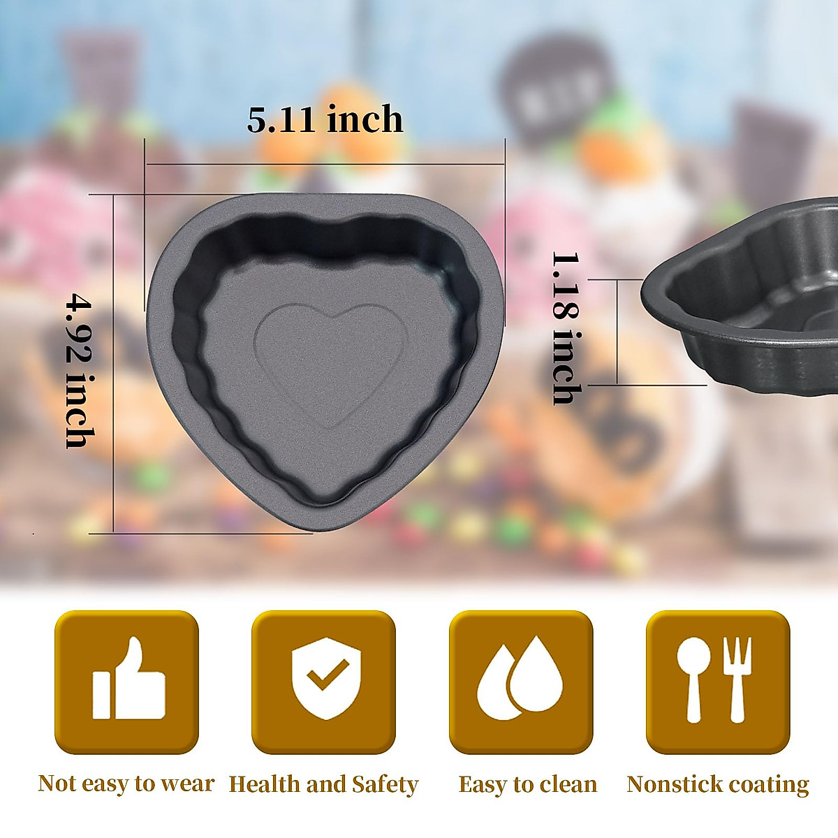 LIDSCURA 10 pcs Mini Fluted Tube Pan, 4 Inch Carbon Steel Fluted Cake Mold Cup with Flower Shape, Nonstick Cake Pan Mini Tube Oven Baking Mold for Cupcake, Bread, Bavarois, Brownie, Love Heart Shape