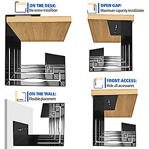 Under Desk Cable Management Tray, No Drill, Steel Desk Cable Management Tray with Wire Organizer and Cord Organizer, Large Rack, Under Desk Black Cable Raceway Tray for Cords /Power Strip, 15.7 in