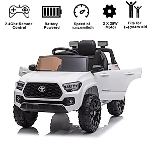 SEGMART 12V Electric Cars for Kids, Official Licensed Toyota Tacoma Ride on Car, Remote Control Truck Kids Car for Boys & Girls, Battery Powered Kids' Electric Vehicles with MP3/FM, LED Lights (White)