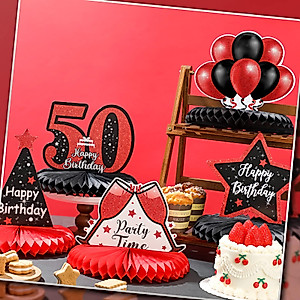 8 Pcs 50th Red and Black Table Honeycomb Centerpieces 50th Birthday Decorations Red Black Happy Birthday Decorations 50th Birthday Centerpieces for Tables Toppers 50 Years Birthday Party Supplies