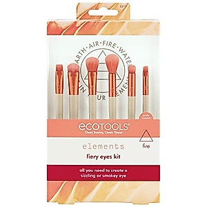EcoTools Elements Fiery Eye Makeup Brush Set, For Eyeshadow & Eyeliner, Blending Brushes for Eyes, Eco Friendly Makeup Brushes, Limited Edition, Orange, Cruelty Free & Vegan, 6 Piece Set
