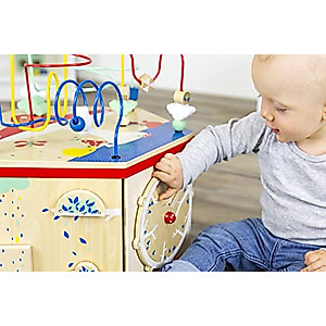 Wooden Activity Cube XL Size by Small Foot – Classic 7-Sided Interactive Toy with Bead Maze, Puzzle, Shape Sorter, Clock & Wheels - Develops Kids Dexterity, Motor Skills – Age 12+ months