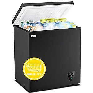 Chest Freezer 5.0 Cubic Feet Small Black Deep Freezers WANAI Mini Compact Home Machine 7 Thermostat Removable Basket Garage Dorm Apartment Kitchen Business