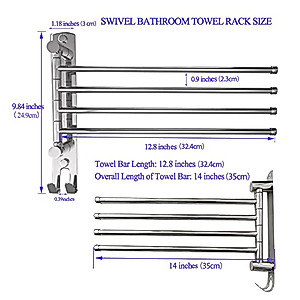 Swivel Towel Rack for Bathroom OHIYO 14inch 4 Arm Swing Out Towel Rack Wall Mounted SUS304 Stainless Steel Space Saving Swing Arm Towel Rack Towel Holder for Bathroom