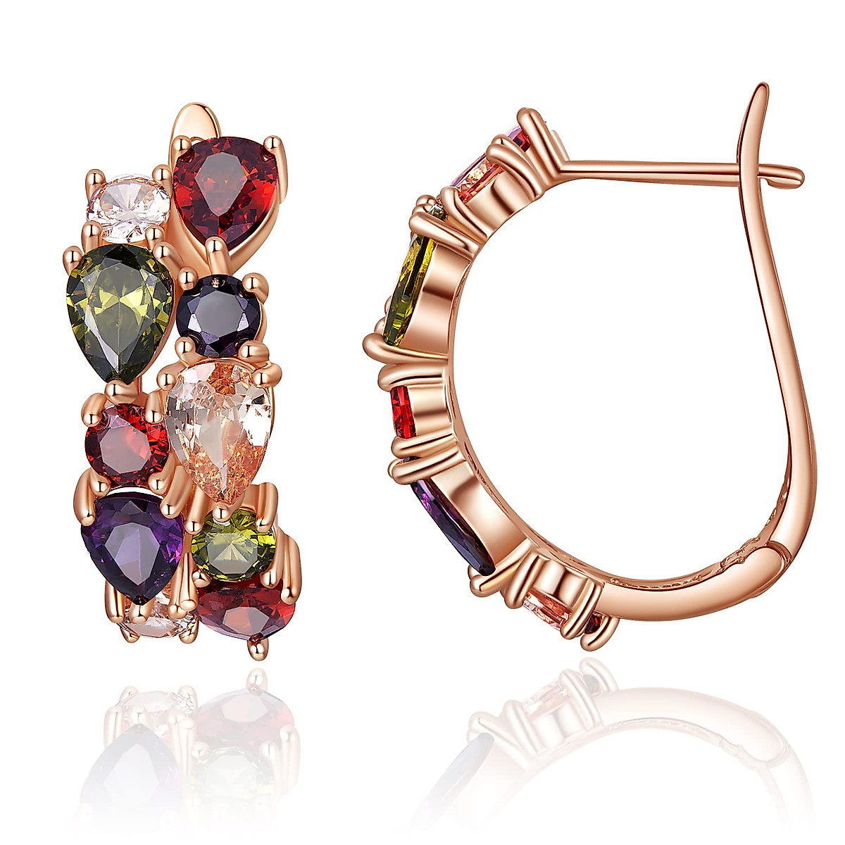 Bamoer Mona Lisa Multicolored Swarovski Elements Crystal Fashion Bridal Jewelry Sets necklace and earrings and bracelet and Ring for Women Girls (Only earring)-Ideal Valentine’s Day Gift