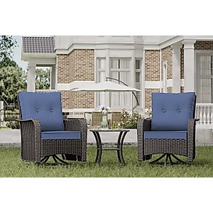 ASJMR 3 Pieces Patio Swivel Rocker Wicker Chairs-Outdoor Swivel Rocking Chairs with 1 Rattan Coffee Table 2 Thickened Cushions Outdoor Furniture Conversation Sets for Patio Porch Garden