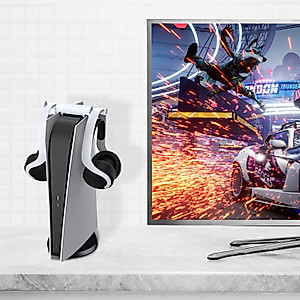 Grehge set holder, PS5 headset stand, PS5 Headphone Hook, Retractable Gaming Headsets Hanger for Sony Playstation 5, No screws, No tape, White