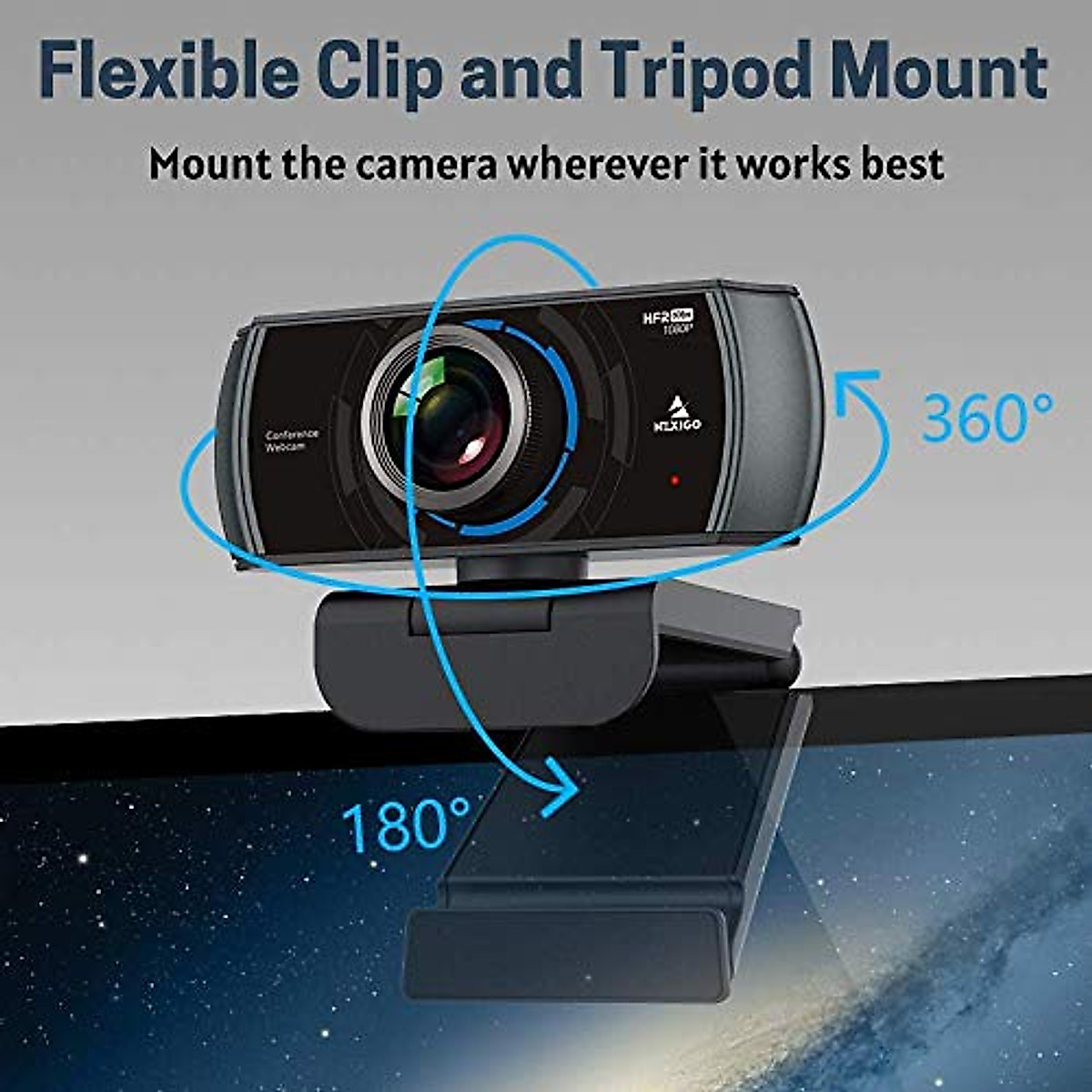 NexiGo N980P 1080P 60FPS Webcam with Microphone, HD USB Computer Camera, Built-in Dual Noise Reduction Mics, 120 Degrees Wide-Angle for Zoom/Skype/FaceTime/Teams, PC Mac Desktop (Renewed)