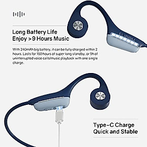 ELIBOM Bone Conduction Headphones, 9 Hours Music&Call, Open-Ear Bluetooth5.2 Headphones, Lightweight Wireless Headset, Sweatproof Sports Earphones with Mic for Workout, Arm Bag Included (Blue)