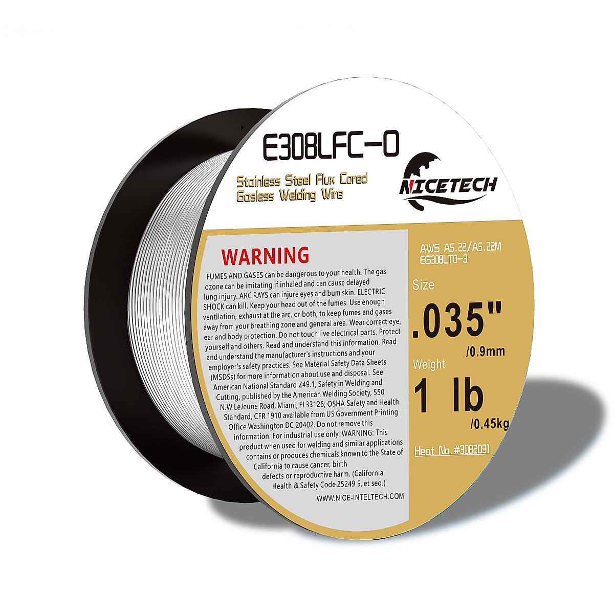 Gasless Flux Cored Welding Wire, Stainless Steel, E308LFC-O. 035-Diameter, 1 Pound Spool, Silver, Package of 1