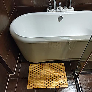 HJJKKH Bamboo Bath Mat with 15.7X23.6 inch,Nature Bamboo Bathroom Mat,Roll-Up and Foldable Bamboo Shower Mat,Non Slip Shower Tub Mat for Bathtub, Shower,Sauna,Hot Tub