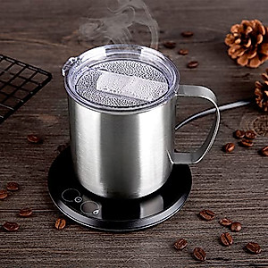 Kript Stainless Steel Non-Insulated Coffee Mug with Handle and Lid, 13.5 oz Single Wall, Flat Bottom, Allow Higher Heat transfer from Cup Warmer (Sliver, 1)