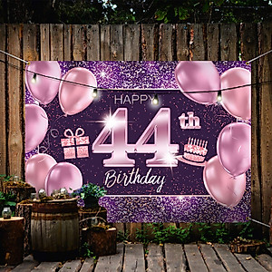 PAKBOOM Happy 44th Birthday Banner Backdrop - 44 Birthday Party Decorations Supplies for Women - Pink Purple Gold 4 x 6ft