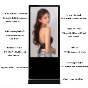 43-Inch Vertical Advertising Screen, 1GB+16GB, Floor-Standing Led Signage, 1920 * 1080P, Commercial Advertising Display, Digital Signage With Automatic Media Player,55inches