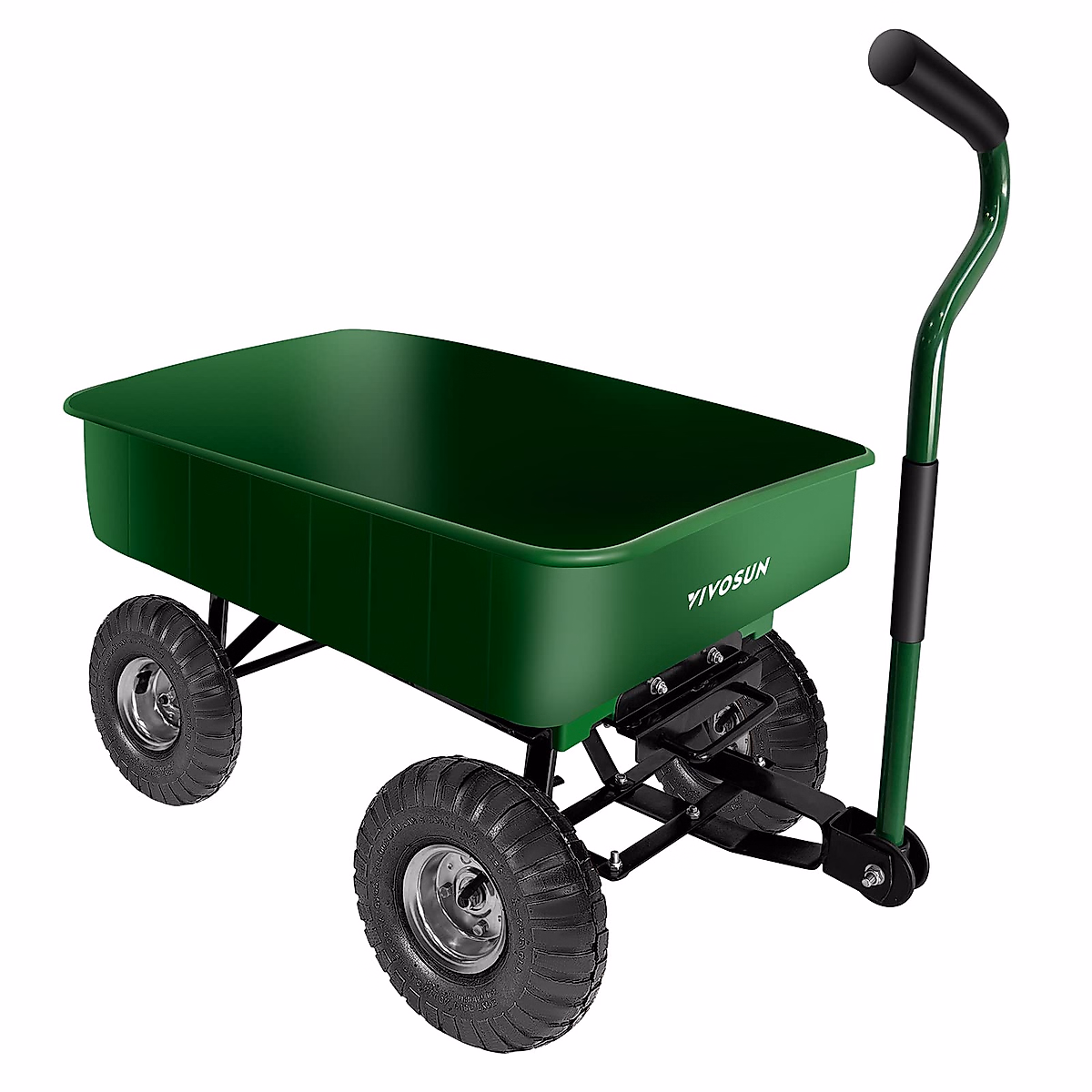 VIVOSUN Heavy-Duty Garden Dump Cart, 600-Pound Capacity, Multifunctional Pulling Wagon with 10" Pneumatic Tires for Outdoors, Lawns, Yards, Farms, and Ranches, Green