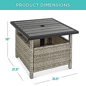 Best Choice Products Wicker Side Table with Umbrella Hole, Square PE Rattan Outdoor End Table for Patio, Garden, Poolside, Deck w/UV-Resistant Frame, Storage Space - Gray