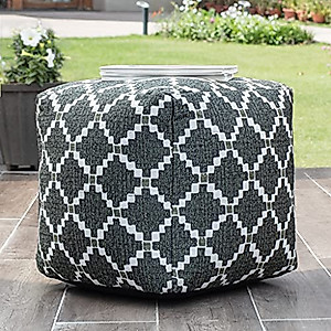 Anji Mountain Square Outdoor Pouf, Deschutes Green, 18" x 18" x 18",Green/Ivory