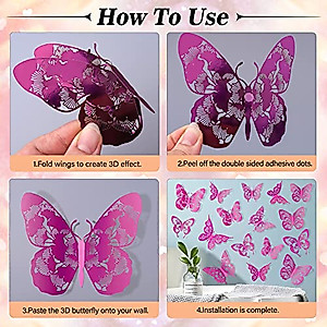 3D Butterfly Wall Decor 60pcs 5 Styles 3 Sizes Butterflies Wall Sticker Removable DIY Hollow PVC Butterfly Wall Decals for Kids Baby Bedroom Girls Teens Nursery Classroom Wedding Birthday Cake Party