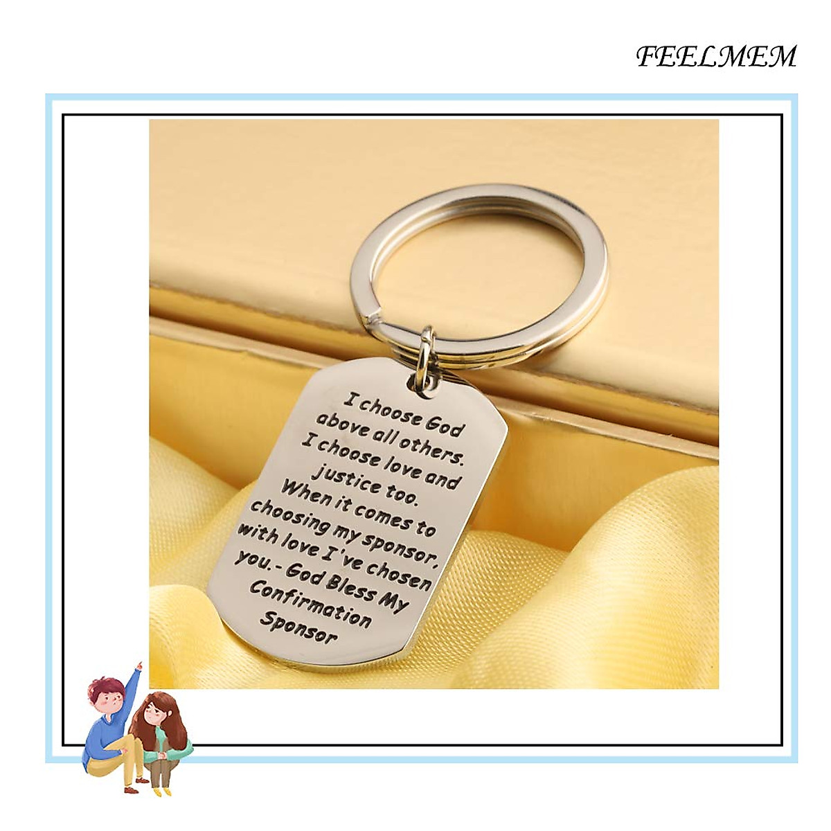 FEELMEM Confirmation Sponsor Gift Sponsor Keychain Sponsor Thank You Keychain Baptism Confirmation Sponsor Proposal Gift for Godparents Godmother Catholic Mentor Gift (silver)