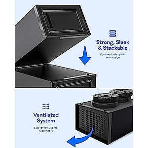 FINESSY Shoe Storage Shoe Organizer Cabinet, 12 Pack Medium Shoe Rack Closet Organizer and Storage Bins, Black Shoe Container Stackable Shoe Boxes Clear Plastic Stackable Shoe Holder