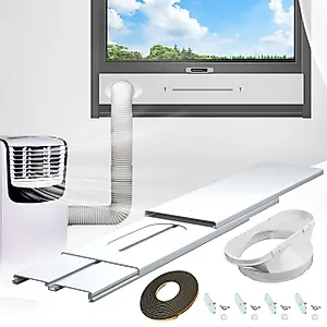 Gulrear Portable AC Window Vent kit,Universal Portable Air Conditioner Window Kit with 3 Adjustable Slide Seal Plates and 5.0" Hose Adapter Adjust Length from 25.5" to 47" Sliding Window AC Vent Kit…