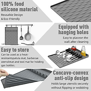 Kitchen Silicone Utensil Rest, Spoon Rest for Stove Top, Kitchen Utensil Holder with Drip Pad, Kitchen Gadgets, Perfect for Placing for Spoons, Pot Lids, Spatulas, Utensils, Ladle, Tongs -Gray