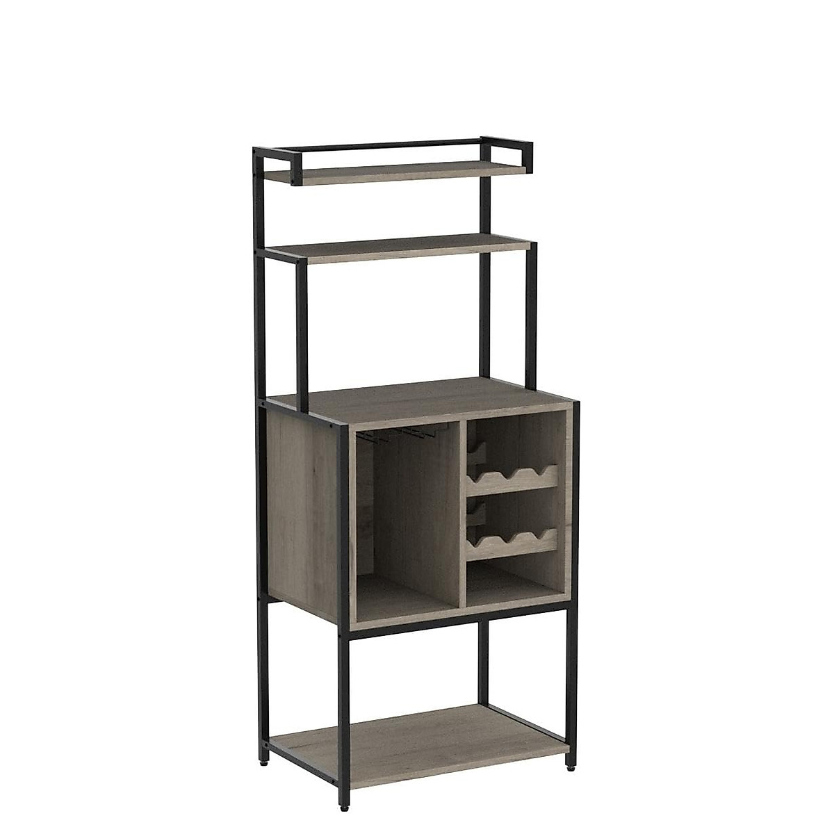 IDEALHOUSE Wine Bar Rack Cabinet, Freestanding Wine Cabinet with Glass Rack Wine Bottle Holders, Industrial Bakers Rack, Tall Liquor Cabinet with Storage for Kitchen Living Dining Room, Rustic Gray