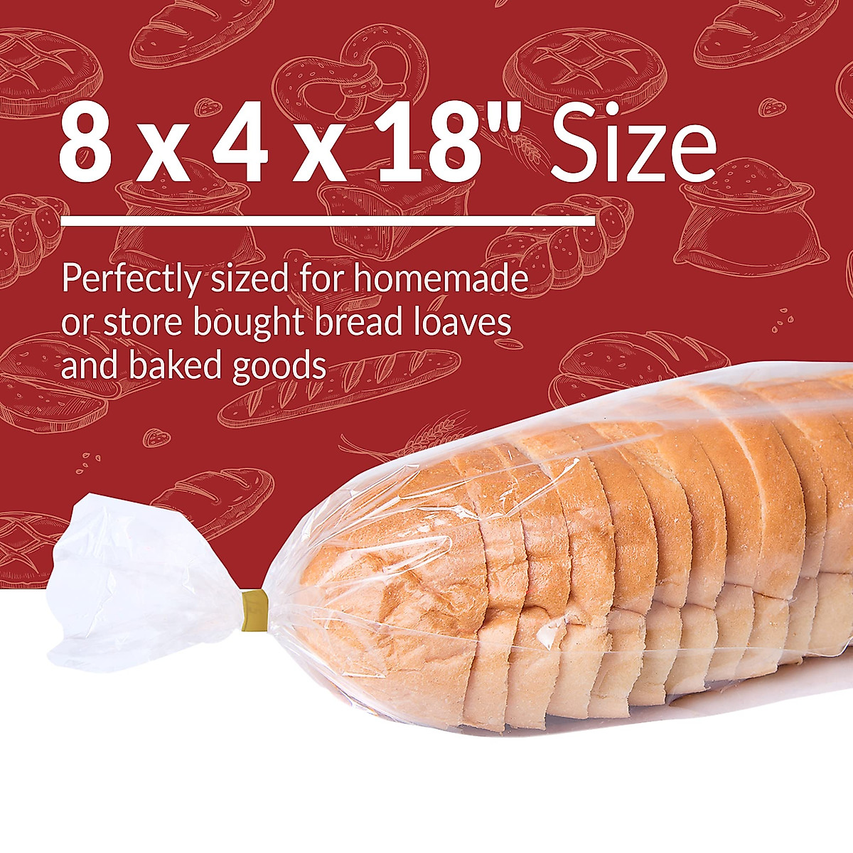 Reli. Bread Bags with Ties | 8 x 4 x 18" | 500 Pack (500 Twist Ties) | Bulk Bread Bags for Homemade Bread | Plastic Bread Bags for Bakery, Bread Storage | Bread Loaf Packing Bags | Clear, Large