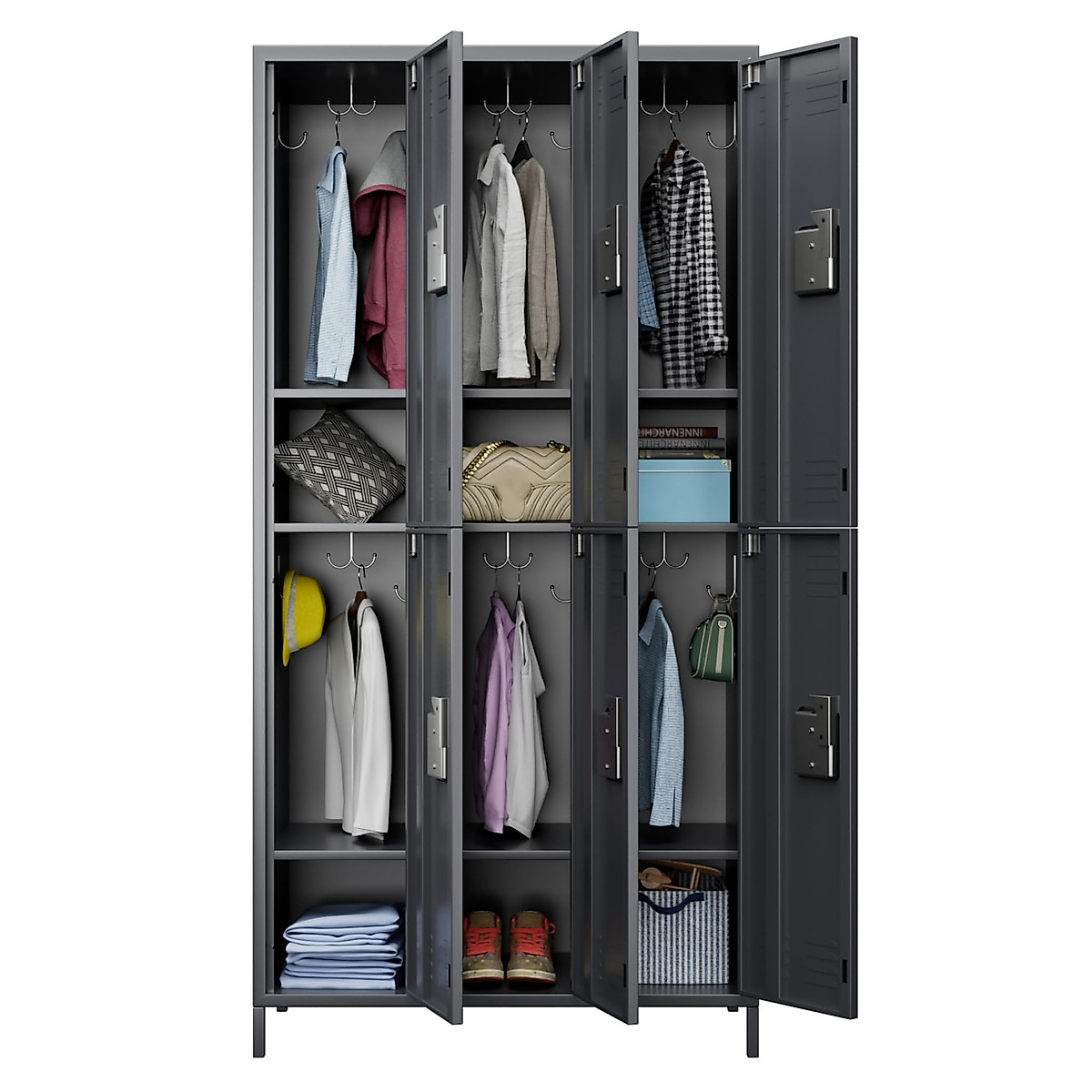JAORD Metal Locker Storage Cabinet with 6 Doors, 72" Tall Locker for Employees, Steel Lockers for Home Office School Gym (Dark Gray)
