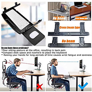Underdesk Keyboard/Mouse Tray, Under Desk Tray Slide Out, Made of Metal Steel, Reserve Pen Tray, Steel Keyboard Tray Can Rotate 360°, Ordinary Model/Mold Beam Model