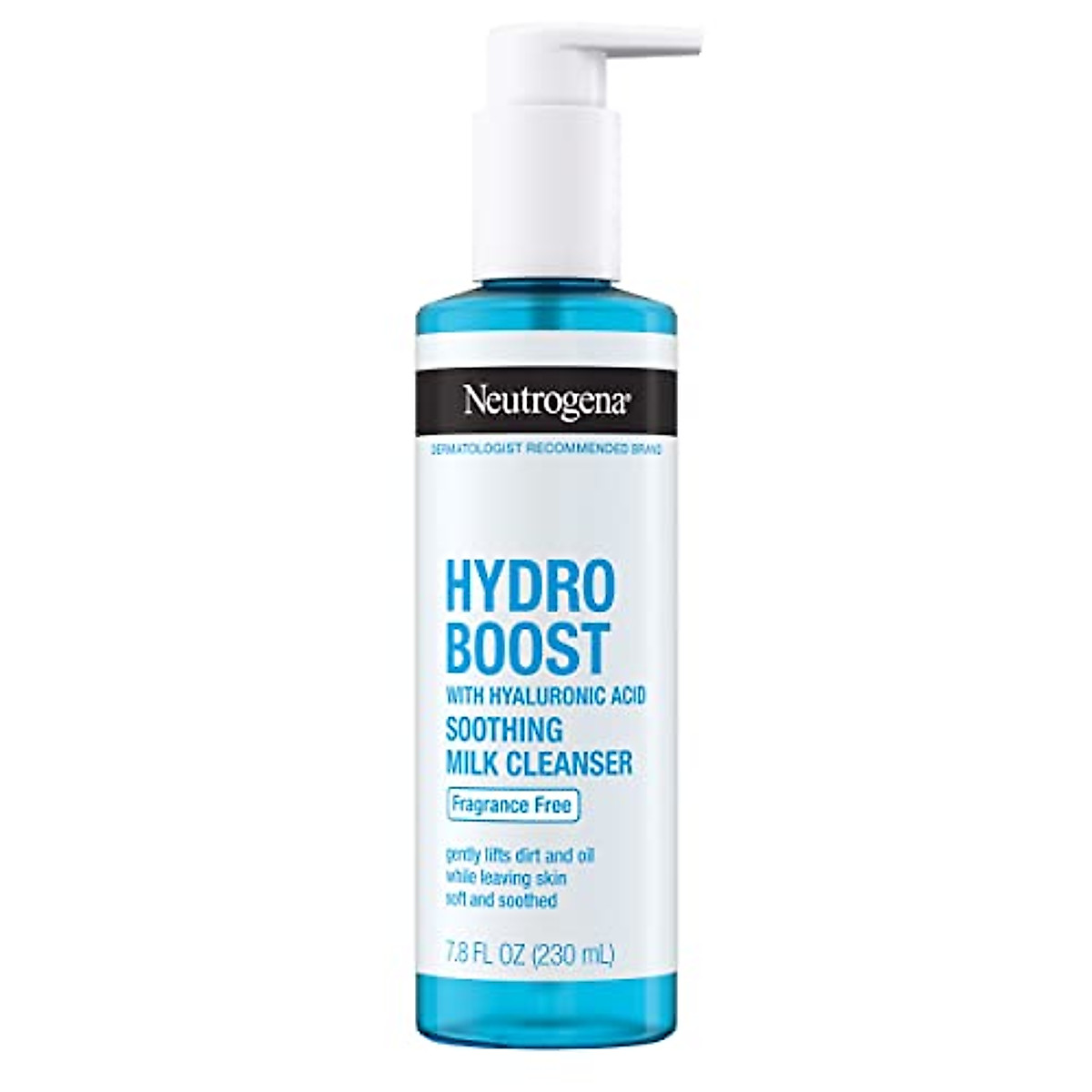 Neutrogena Hydro Boost Soothing Milk Facial Cleanser with Hyaluronic Acid, Hydrating Face Wash Gently Lifts Dirt & Oil Leaving Soft Soothed Skin, Hypoallergenic, Fragrance-Free, 7.8 Fl. Oz