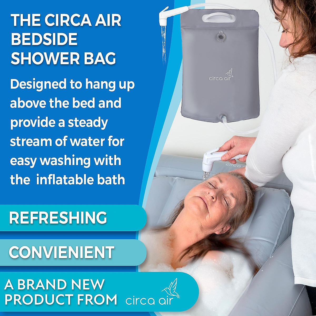 Circa Air Portable Bath Tubs Adults - Medical Inflatable Tub for Bedridden, Handicap, Elderly, Disabled Patients, Collapsible Bathtub System for Elderly Care, Full Bodywash & Hair Washing in Bed