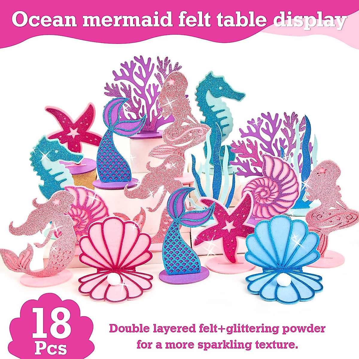PAPER JAZZ Mermaid Party Decorations Glitter Mermaid Felt Table Centerpiece for Birthday Party Under The Sea Table Centerpiece Ocean Theme Decor for Baby Shower Supplies