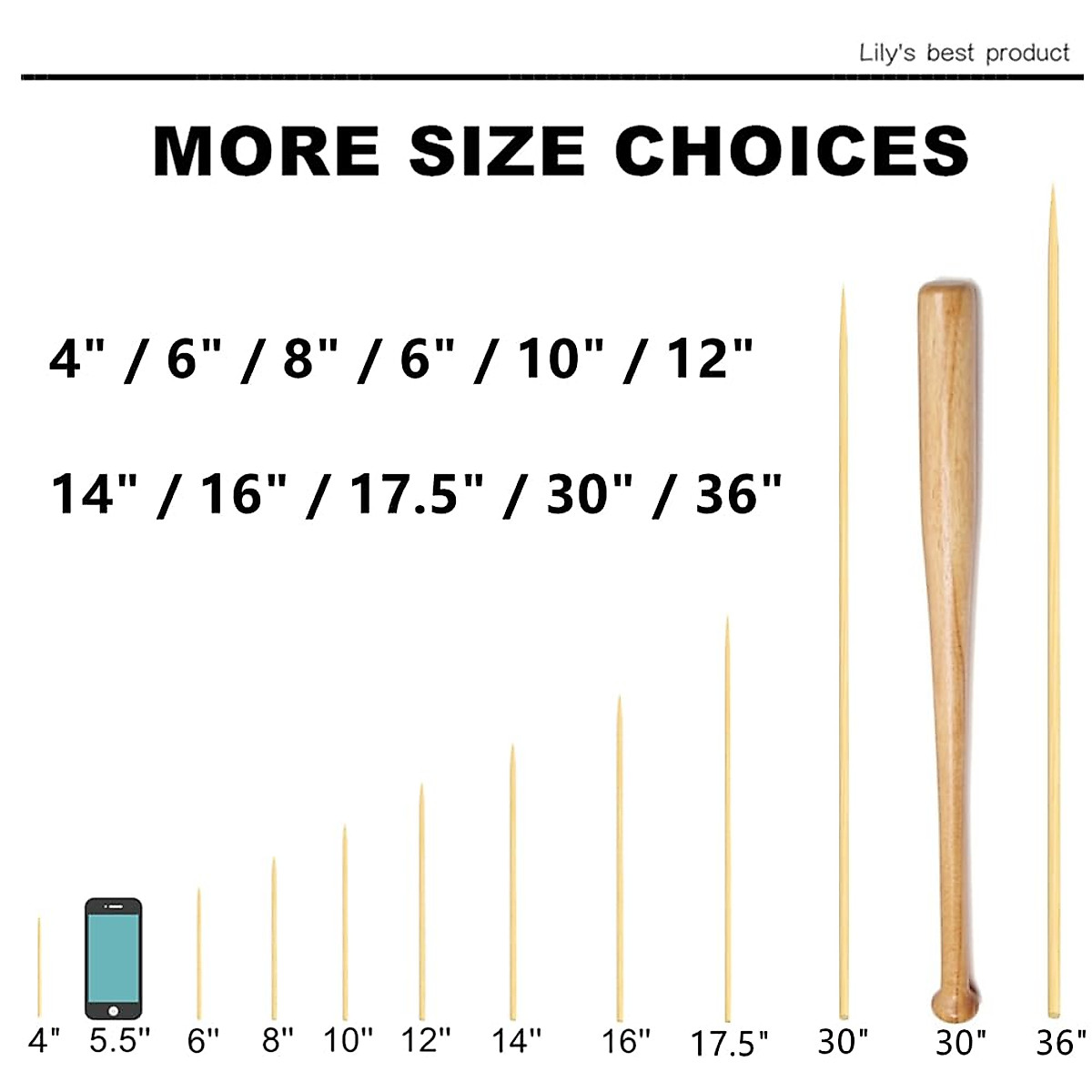 HOPELF 6" Natural Bamboo Skewers for BBQ，Appetiser，Fruit，Cocktail，Kabob，Chocolate Fountain，Grilling，Barbecue，Kitchen，Crafting and Party. Φ=4mm, More Size Choices 8"/10"/12"/14"/16"/30"(100 PCS)